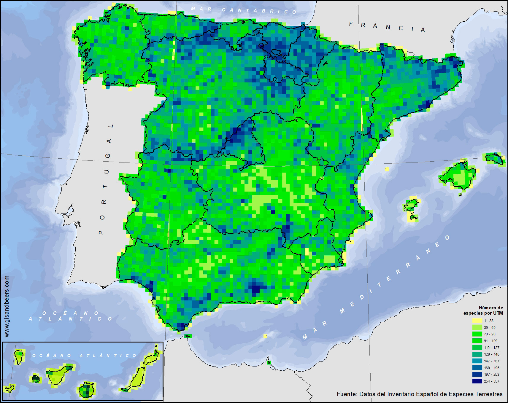 Mapa de distribución de la biodiversidad en España - Gis&Beers